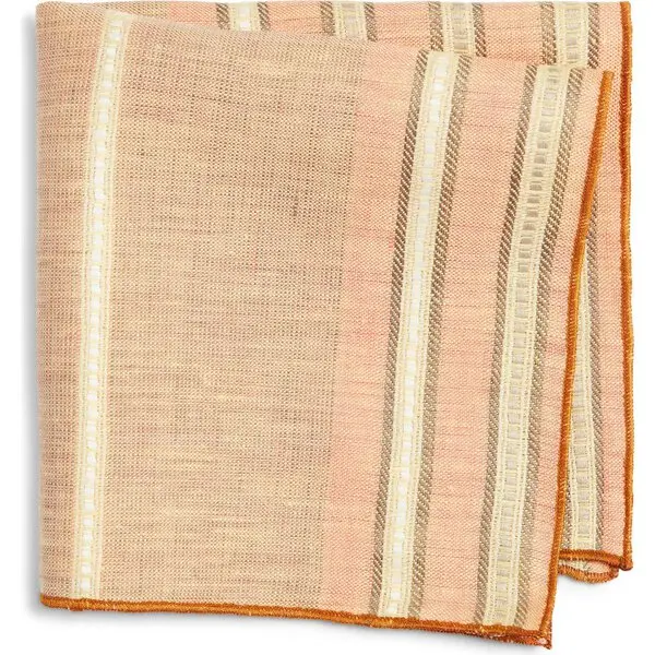 CLIFTON WILSON Stripe Linen Pocket Square - Peach