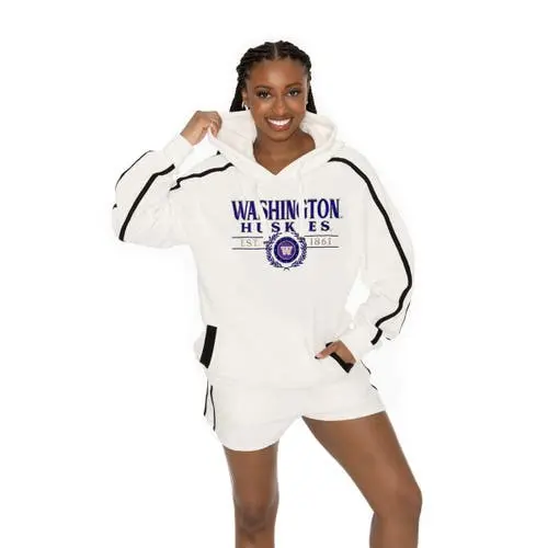 GAMEDAY COUTURE Washington Huskies Down, Set, Go Hoodie And Shorts Lounge Set - Cream