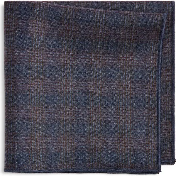 CLIFTON WILSON Maroon Plaid Wool Pocket Square - Navy
