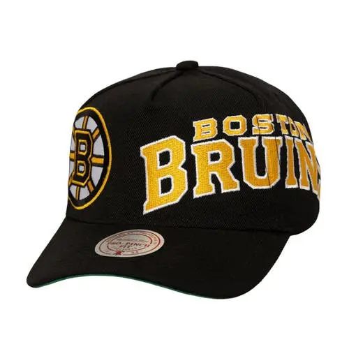 Mitchell & Ness Boston Bruins Busted Logo Wordmark Wrap-around Pro Pinch Adjustable Hat