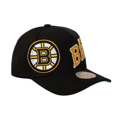 Mitchell & Ness Boston Bruins Busted Logo Wordmark Wrap-around Pro Pinch Adjustable Hat