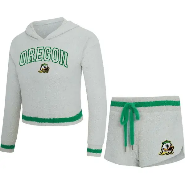 CONCEPTS SPORT Green Oregon Ducks Whitley Long Sleeve Hoodie Top & Shorts Set - Gray
