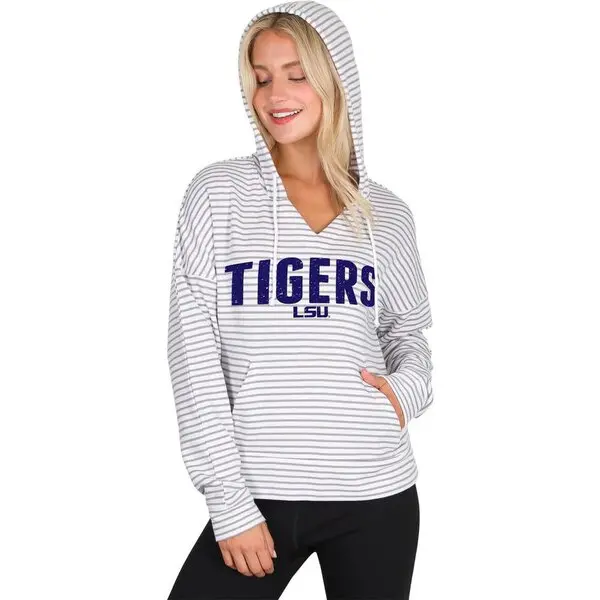 CONCEPTS SPORT French Terry Striped V-neck Pullover Hoodie - White