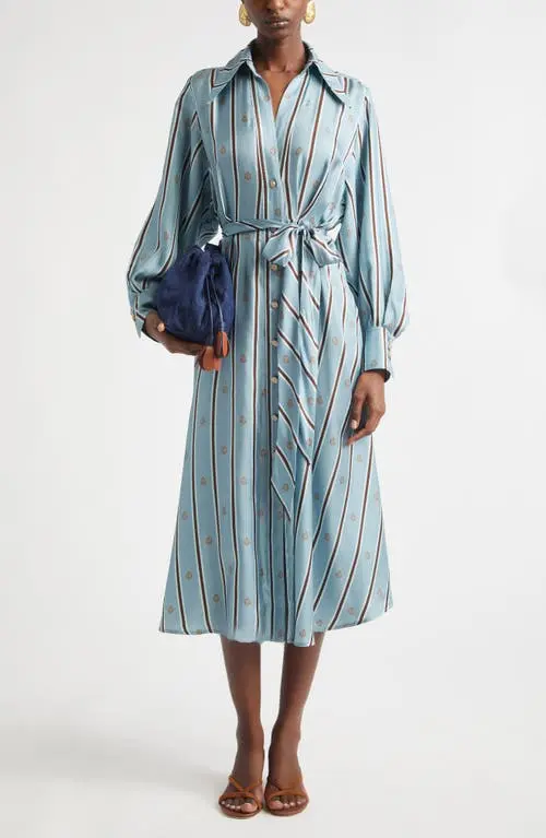 Zimmermann Emblem Tuck Long Sleeve Belted Midi Shirtdress