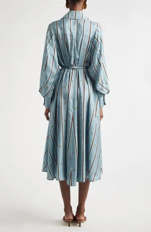 Zimmermann Emblem Tuck Long Sleeve Belted Midi Shirtdress