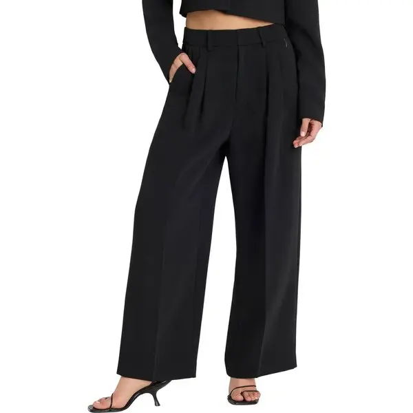 Good American Luxe High Waist Ankle Wide Leg Trousers - Black001