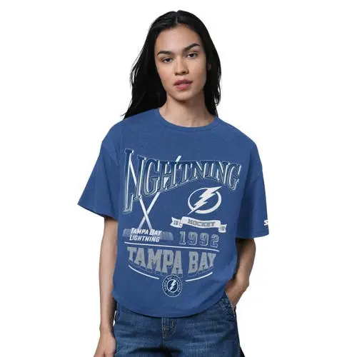 STARTER Tampa Bay Lightning Oversized Hall Of Fame T-shirt - Heather Blue