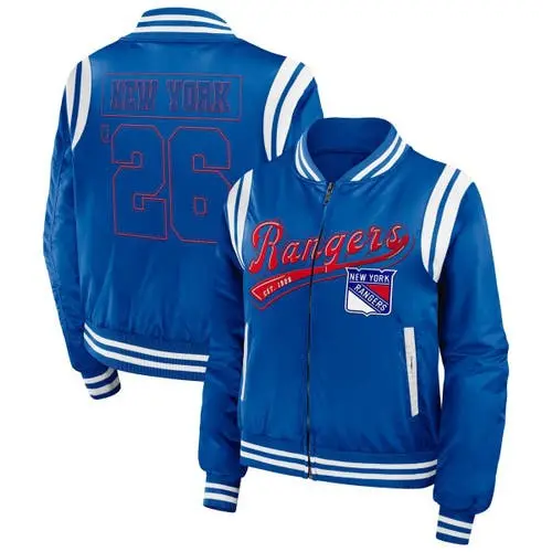WEAR BY ERIN ANDREWS New York Rangers Baller Full-zip Bomber Jacket - Blue