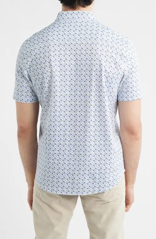 Johnston & Murphy Xc Flex Ascend Short Sleeve Button-up Shirt - Blue Multi Square Grid