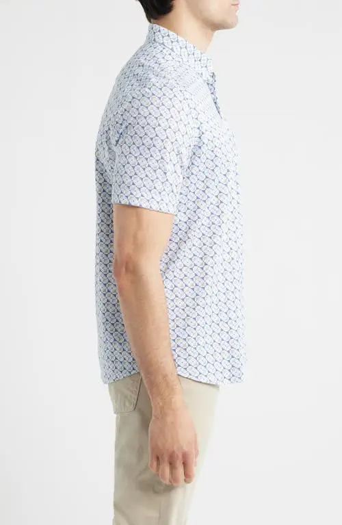 Johnston & Murphy Xc Flex Ascend Short Sleeve Button-up Shirt - Blue Multi Square Grid