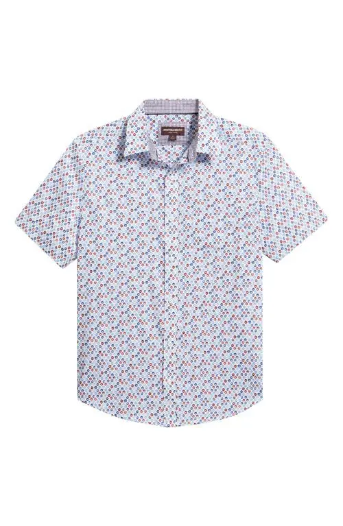 Johnston & Murphy Logan Dot Print Short Sleeve Cotton Blend Button-up Shirt - Blue/red Ocean Icons