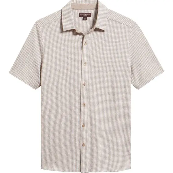 Johnston & Murphy Bennett Gingham Short Sleeve Button-up Shirt - Tan Gingham