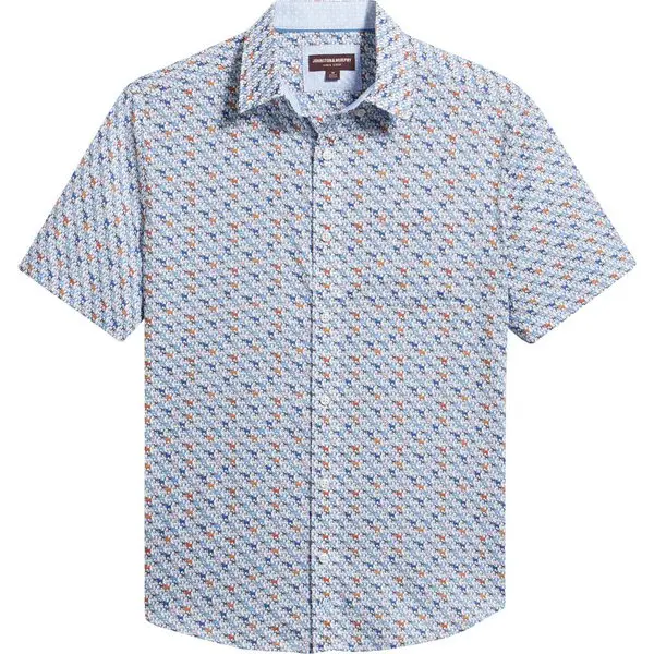Johnston & Murphy Logan Print Short Sleeve Button-up Shirt - White Multi Mini Lab