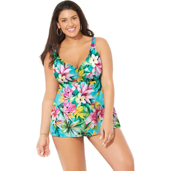 SWIMSUITS FOR ALL Bra Sized Sweetheart Underwire Tankini Top - Oasis Tropical