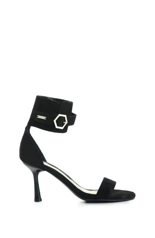 VELEZ Suede Leather Heeled Sandals - Black