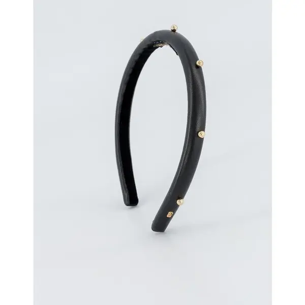 Alexandre De Paris Belle De Jour Leather Headband With Gold Studs - Black