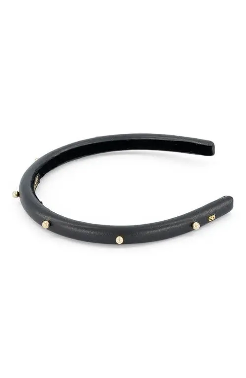 Alexandre De Paris Belle De Jour Leather Headband With Gold Studs - Black