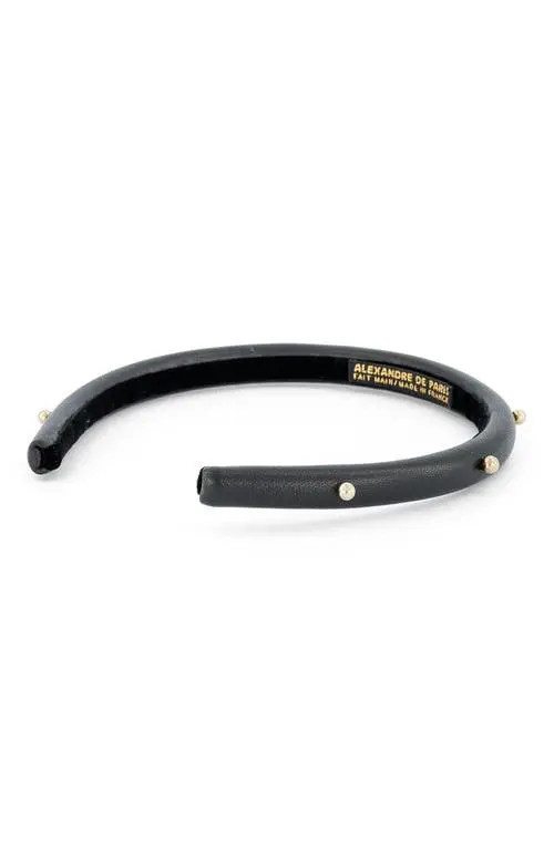 Alexandre De Paris Belle De Jour Leather Headband With Gold Studs - Black