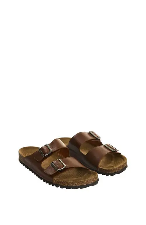VELEZ Genuine Leather Sandals With Buckle Detail