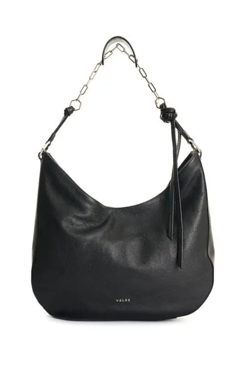 VELEZ Leather Bowling Bag With Chain Strap - Black