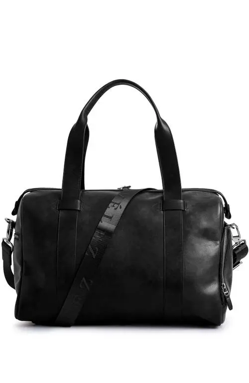 VELEZ Leather Duffle Bag With Adjustable Strap - Black