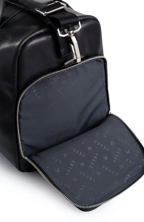 VELEZ Leather Duffle Bag With Adjustable Strap - Black