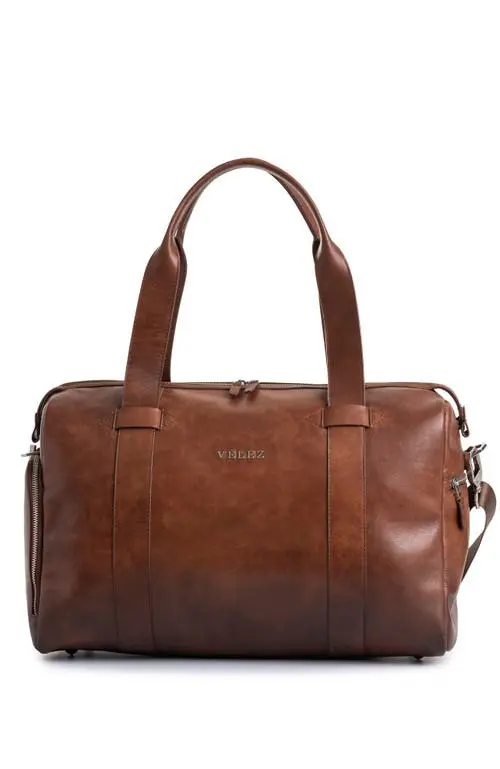 VELEZ Leather Duffle Bag Aged Effect - Brown