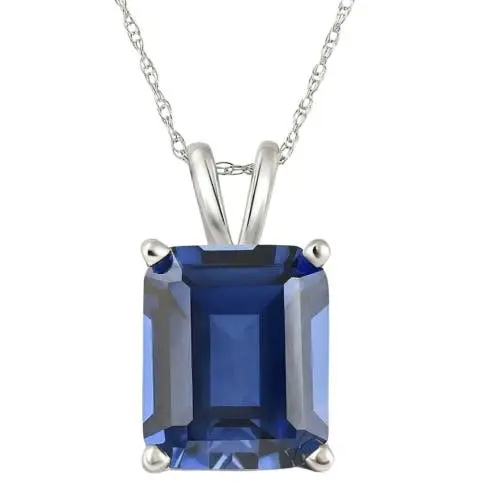 BLISS DIAMOND 7 1/2ct Blue Sapphire Diamond Solitaire Pendant 14k Gold Necklace Lab Grown - 14k White Gold