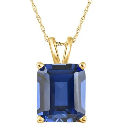 BLISS DIAMOND 7 1/2ct Blue Sapphire Diamond Solitaire Pendant 14k Gold Necklace Lab Grown - 14k Yellow Gold