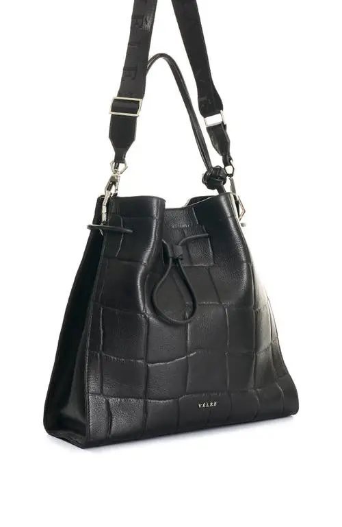 VELEZ Embossed Leather Tote Bag - Black