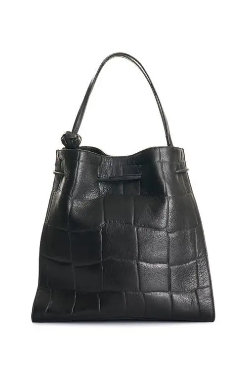 VELEZ Embossed Leather Tote Bag - Black