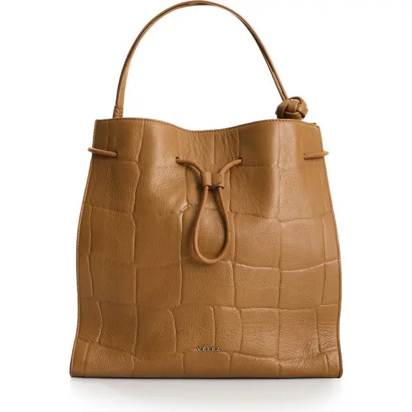 VELEZ Embossed Leather Tote Bag - Brown