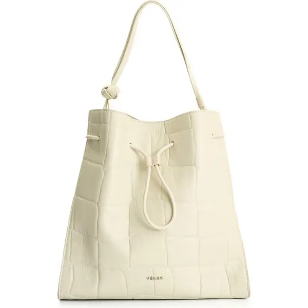VELEZ Embossed Leather Tote Bag - White
