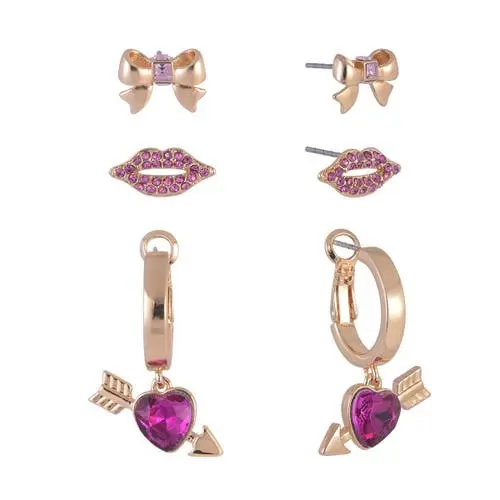 HALLMARK Gold Tone Trio Earring Set - Pink