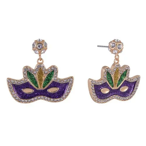 HALLMARK Mardi Gras Mask Stone Earrings