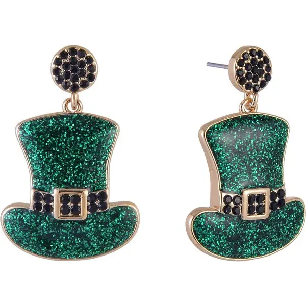 HALLMARK Glitter Top Hat Earrings - Green
