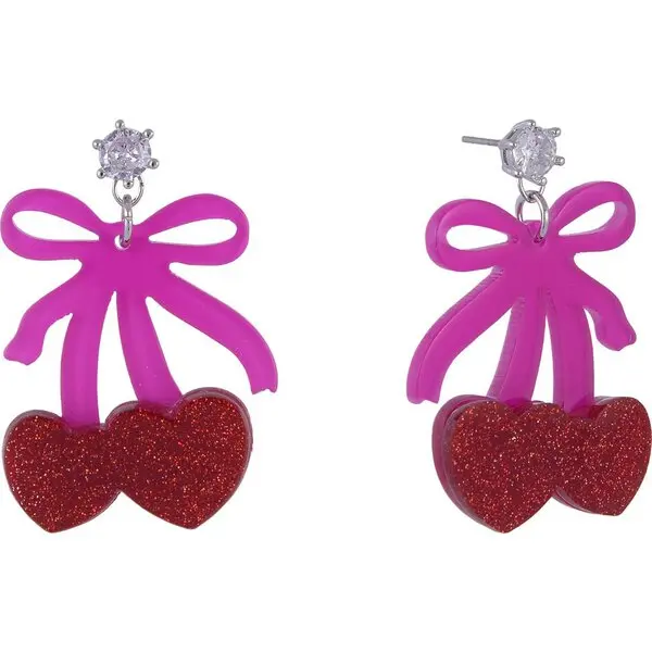 HALLMARK Bow And Cherry Drop Earrings - Pink
