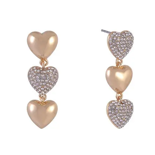HALLMARK Linear Stone Heart Dangle Earrings - Gold