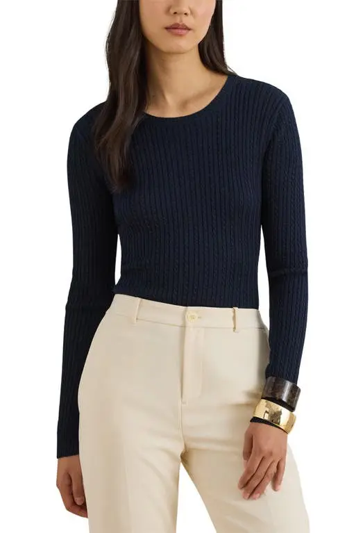 Ralph Lauren Cable Knit Long Sleeve Sweater - Lauren Navy Blue