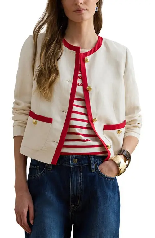 Ralph Lauren Two-tone Linen Blend Twill Jacket - Mascarpone Cream/cruise Red