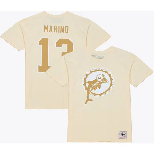 Mitchell & Ness Dan Marino Miami Dolphins Sandman Name & Number T-shirt - Cream