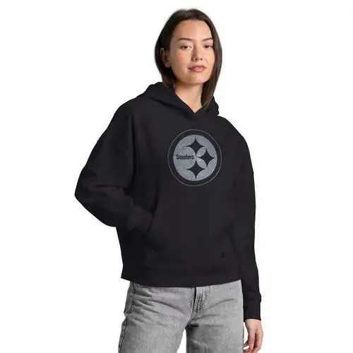 STARTER Pittsburgh Steelers Rhinestone Relaxed Hoodie - Black