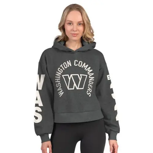 STARTER Washington Commanders Cropped Fleece Pullover Hoodie - Heather Charcoal