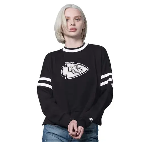 STARTER Kansas City Chiefs Rally Drop Shoulder Cropped Sweatshirt - Black