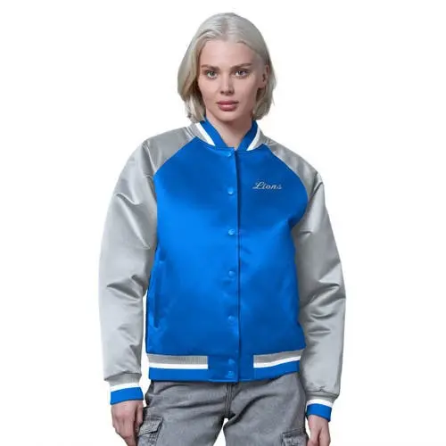 STARTER Silver Detroit Lions Satin Full-snap Vintage Varsity Jacket - Blue
