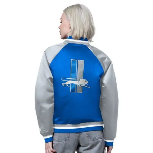 STARTER Detroit Lions Satin Varsity Jacket - Blue