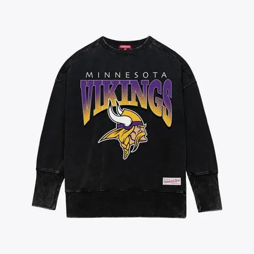 Mitchell & Ness Minnesota Vikings Delineate Mineral Wash Crewneck Sweatshirt - Black