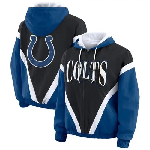 WEAR BY ERIN ANDREWS Royal Indianapolis Colts Retro Crinkle Full-zip Hoodie Windbreaker Jacket - Black