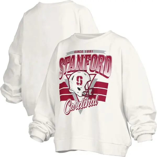 PRESSBOX Stanford Cardinal Retro Waist-length Pullover Sweatshirt - White