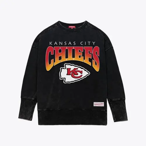 Mitchell & Ness Kansas City Chiefs Delineate Mineral Wash Crewneck Sweatshirt - Black